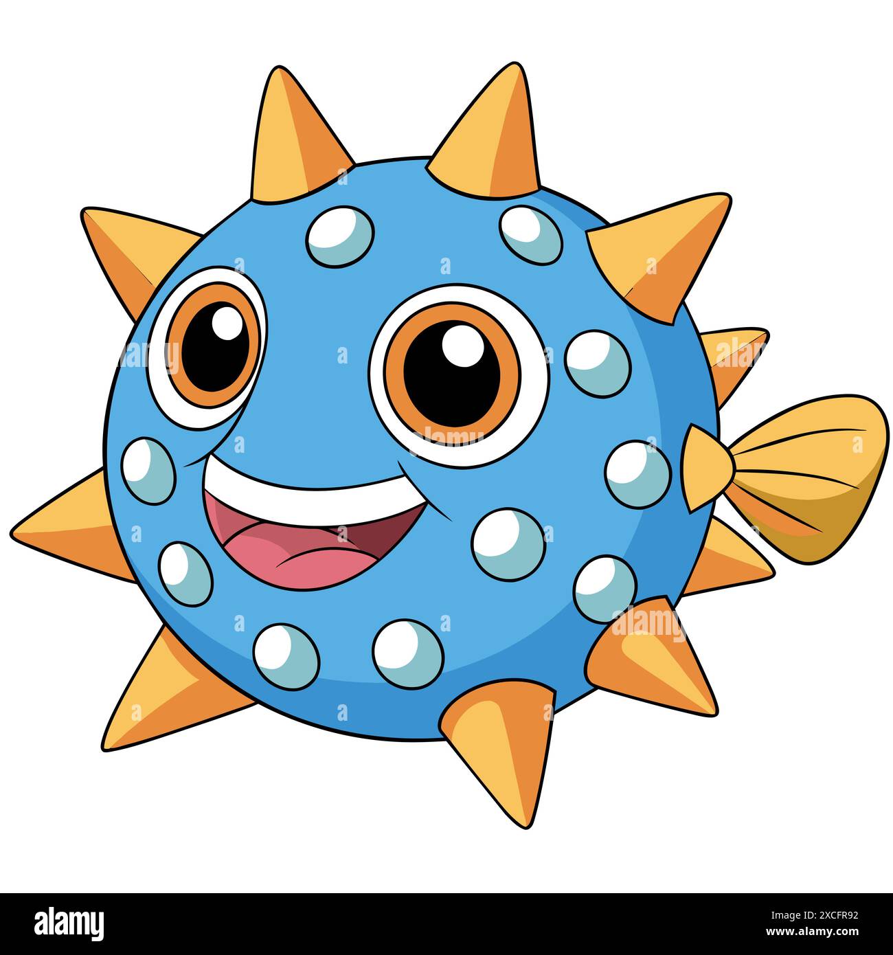 Boxfish fish stands vector kawaii. AI generated image. Clipart cartoon ...
