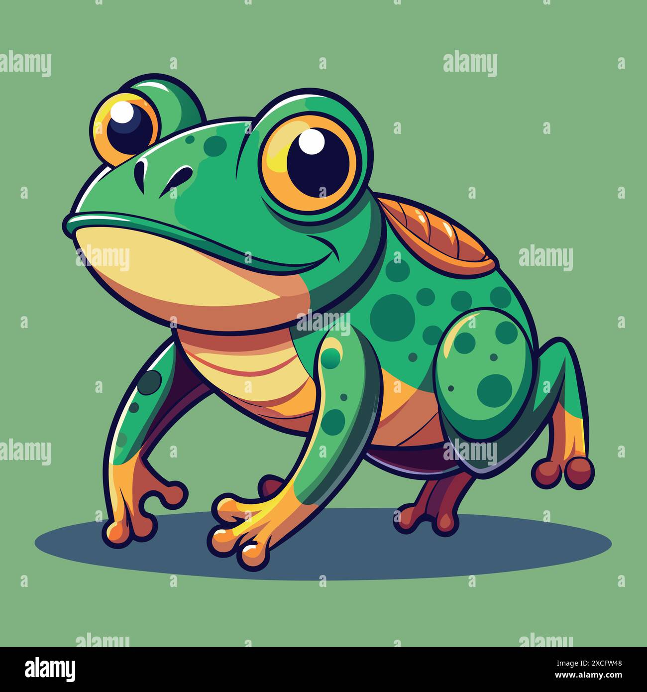 Bullfrog frog walks vector kawaii. AI generated image. Clipart cartoon ...