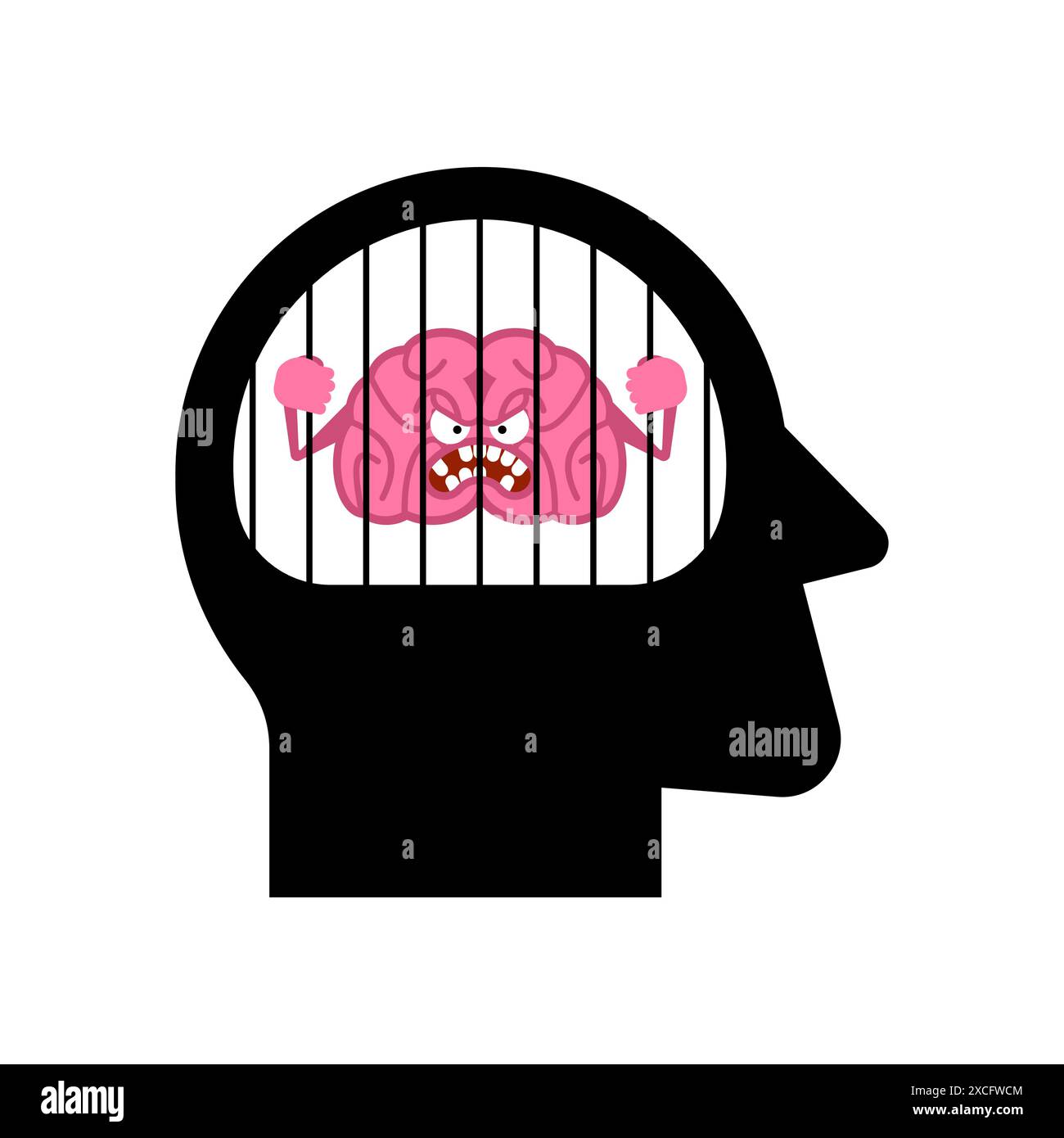 Brain in prison. Brains in a head cage. Thoughts in captivity concept ...