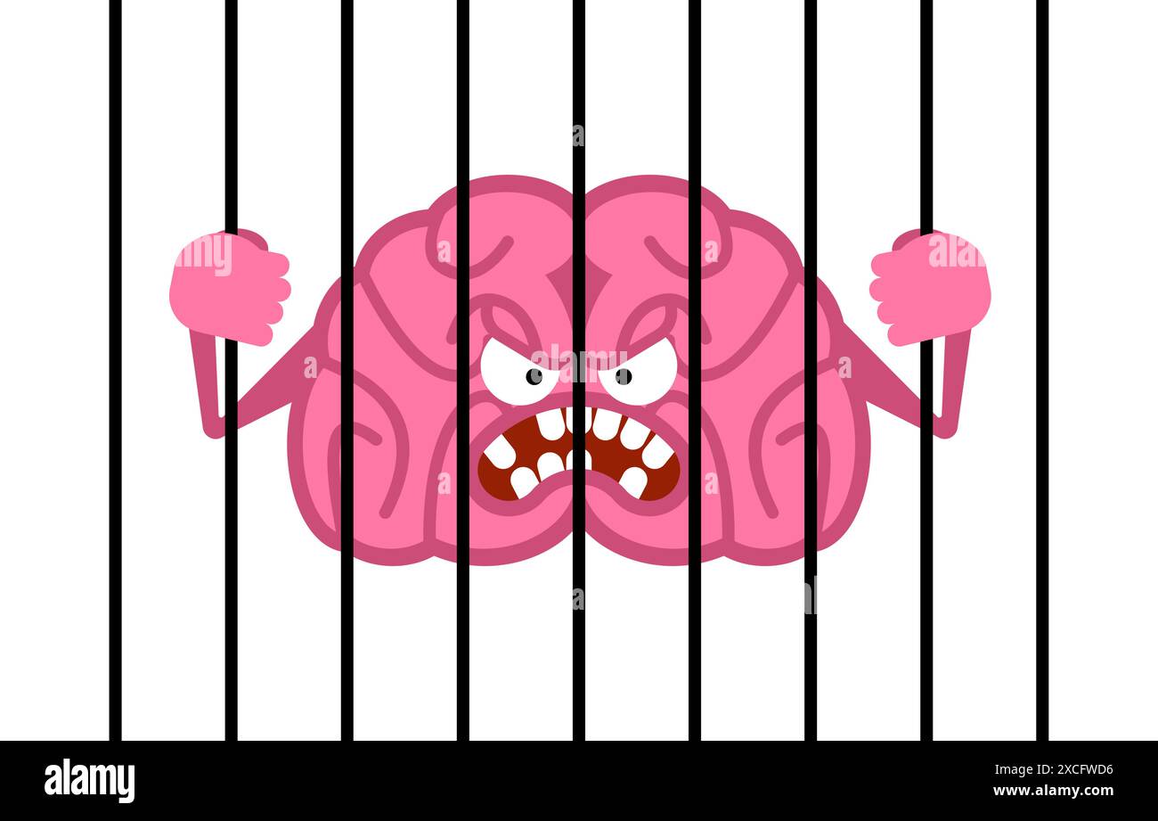 Brain in prison. Brains in a head cage. Thoughts in captivity concept ...