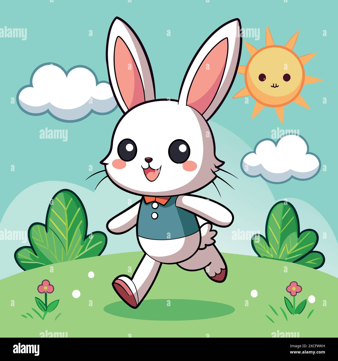 Bunny walks vector kawaii. AI generated image. Clipart cartoon deisgn ...