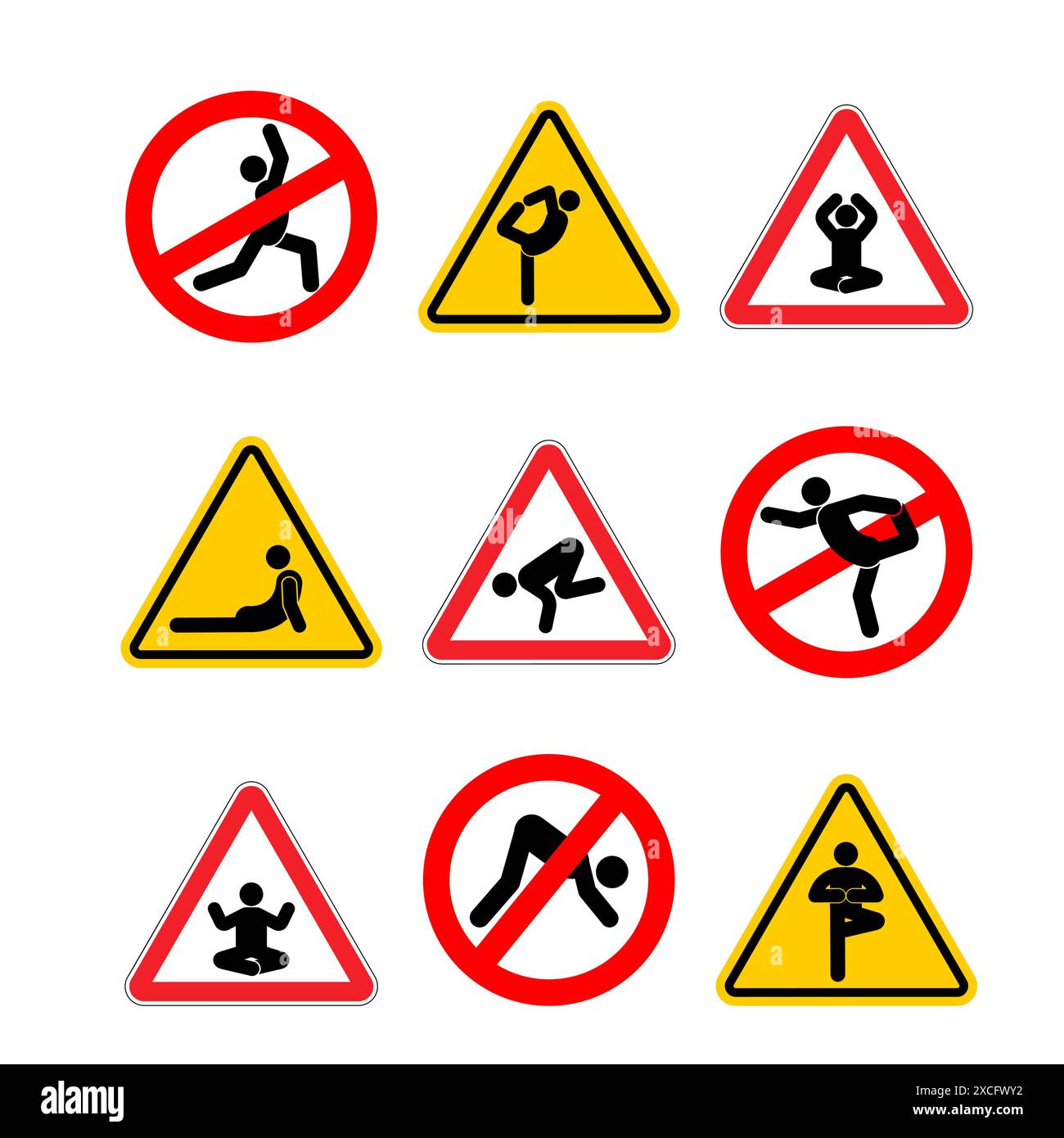 Attention Yoga sign set. Caution yoga pose. road sign Stock Vector ...