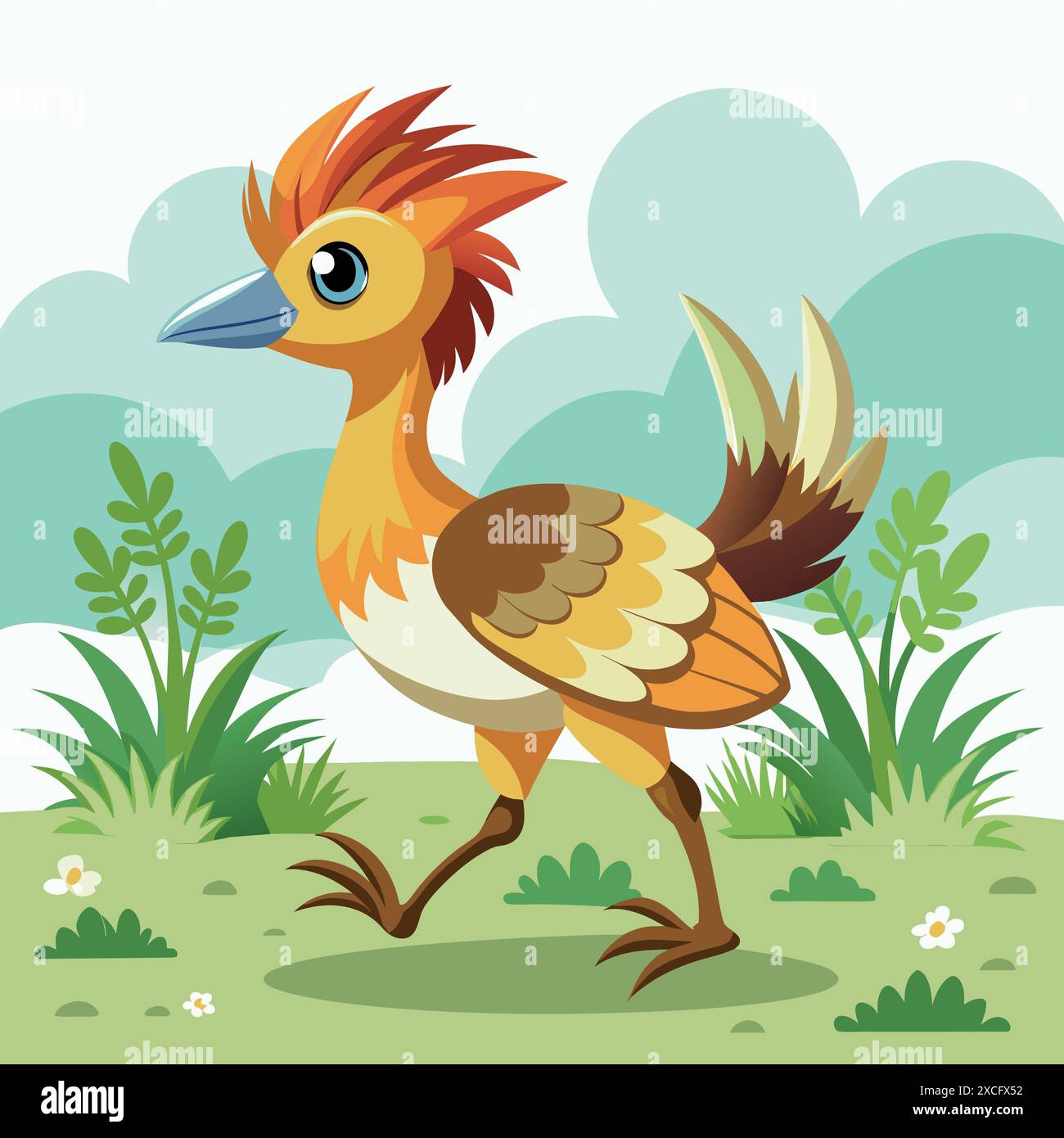 Bustard bird walks vector kawaii. AI generated image. Clipart cartoon ...
