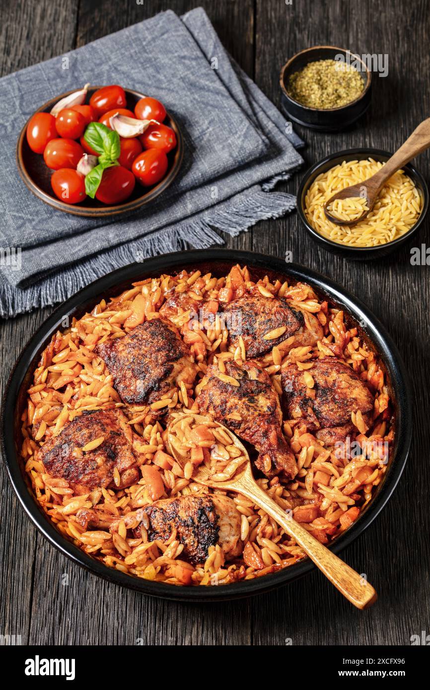 One pan baked greek chicken orzo stew in tomato based sauce, giouvetsi ...
