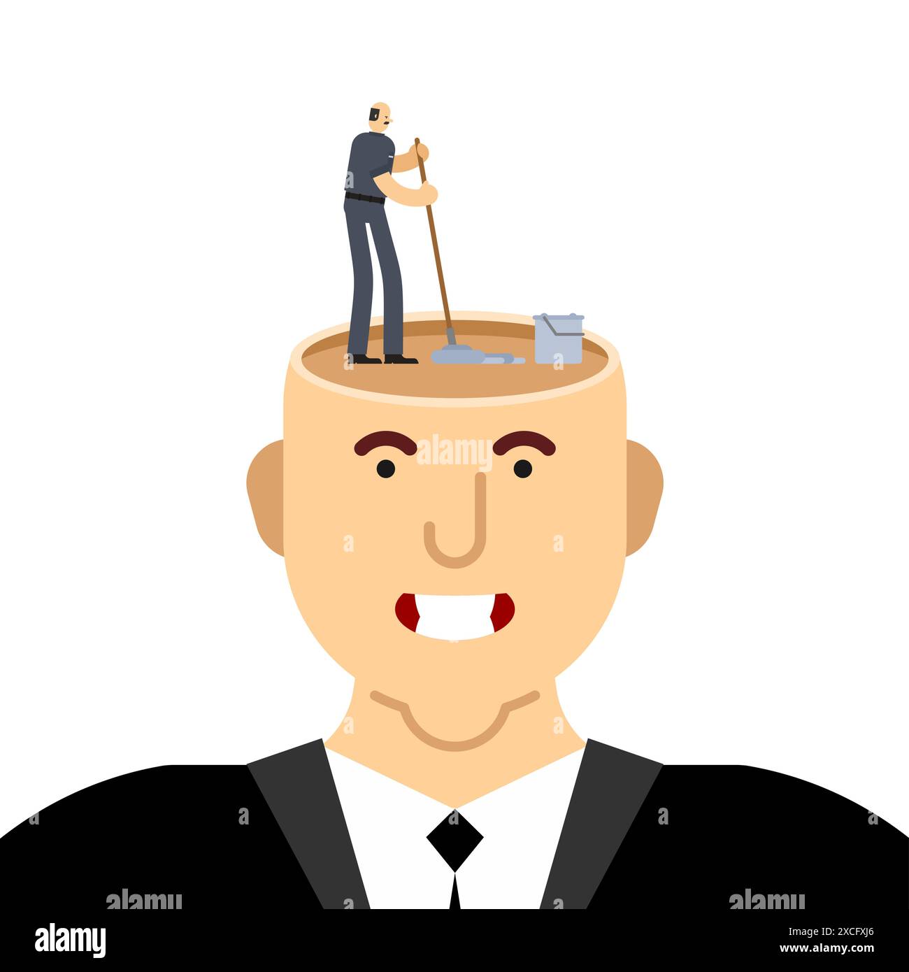 Cleaning brain. Cleaner sweeps brains. Clean head concept Stock Vector ...