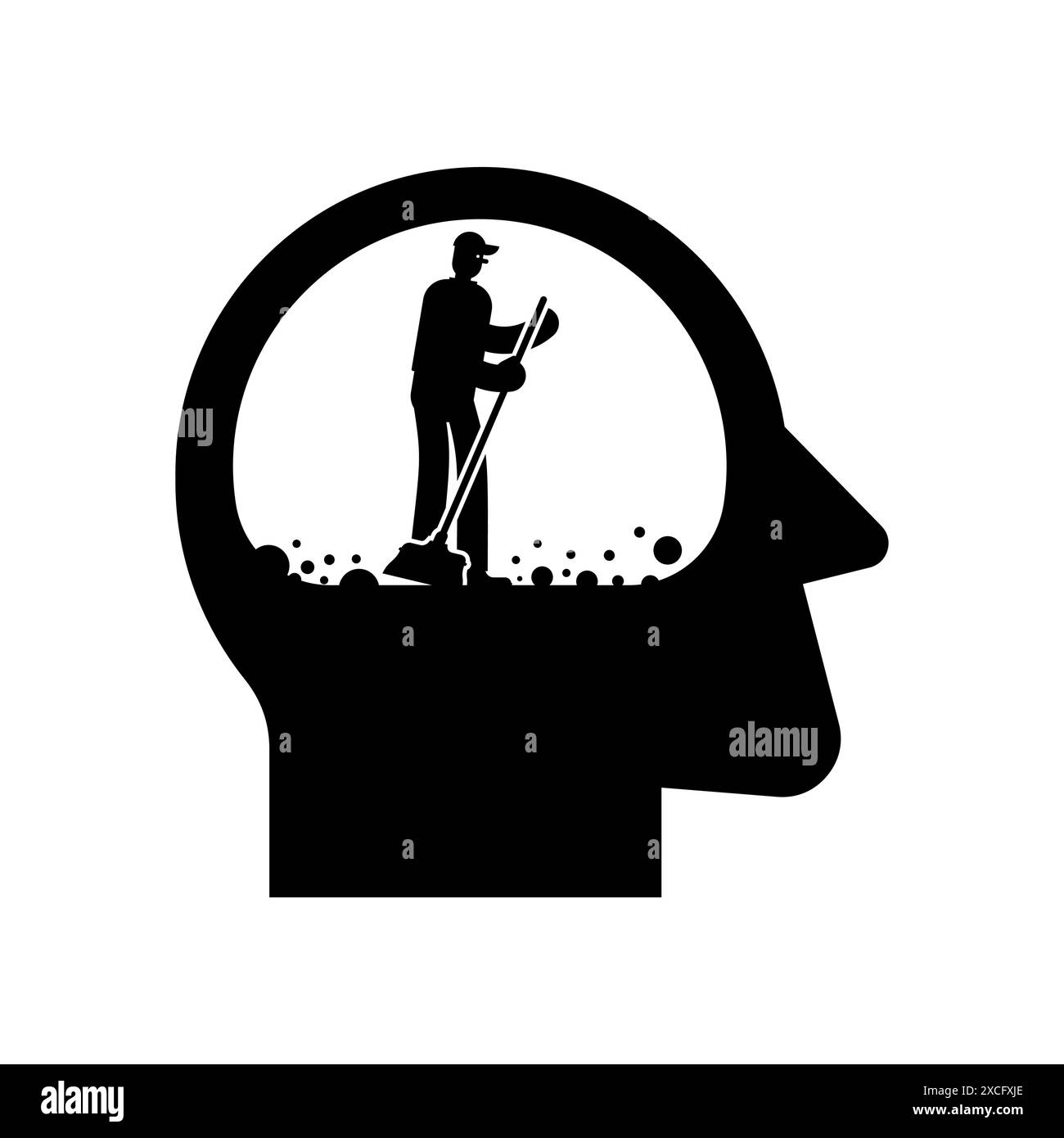 Cleaning brain. Cleaner sweeps brains. Clean head concept Stock Vector ...
