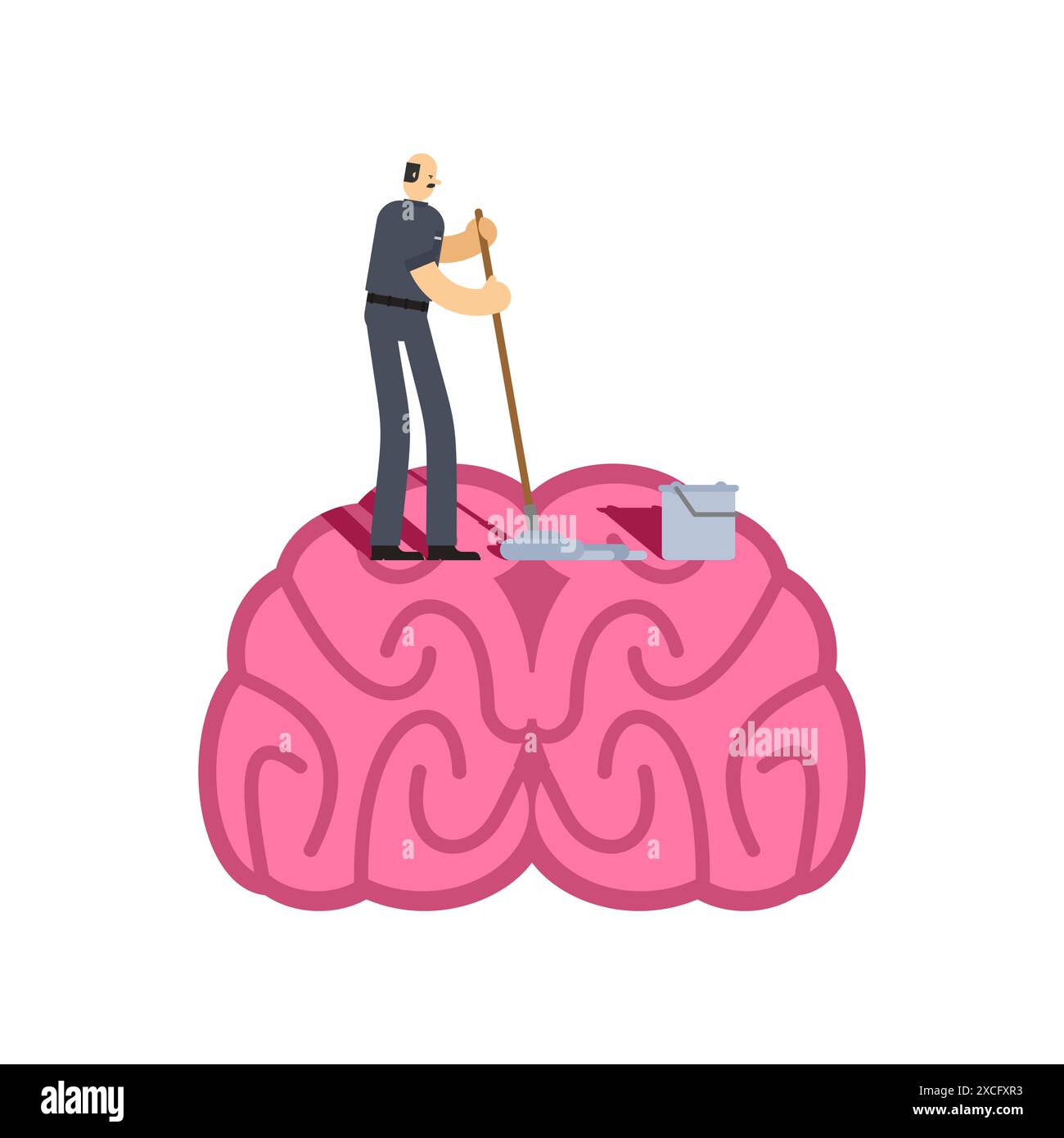 Cleaning brain. Cleaner sweeps brains. Clean head concept Stock Vector ...