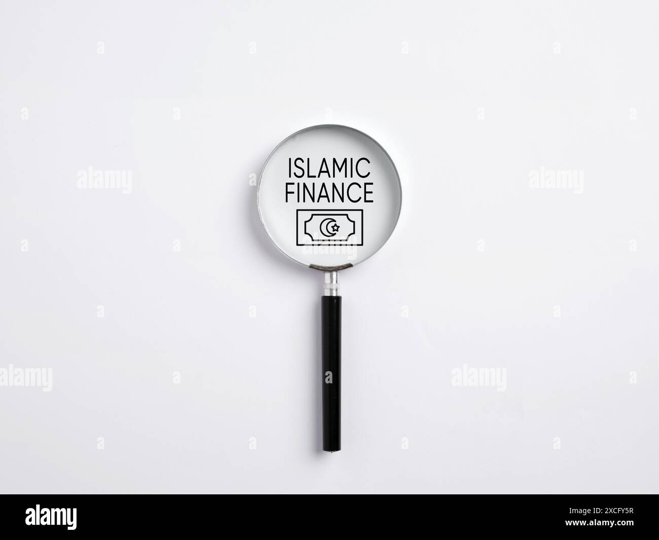 Islamic finance and banking concept. Magnifying glass with money symbol ...