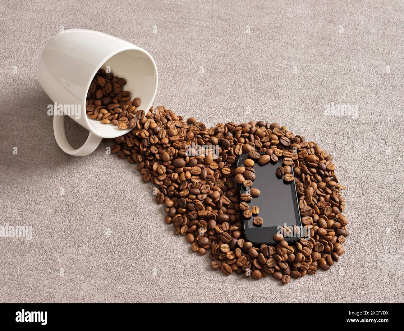 Coffee spill on smartphone. Accidents and disasters. Smartphone liquid ...
