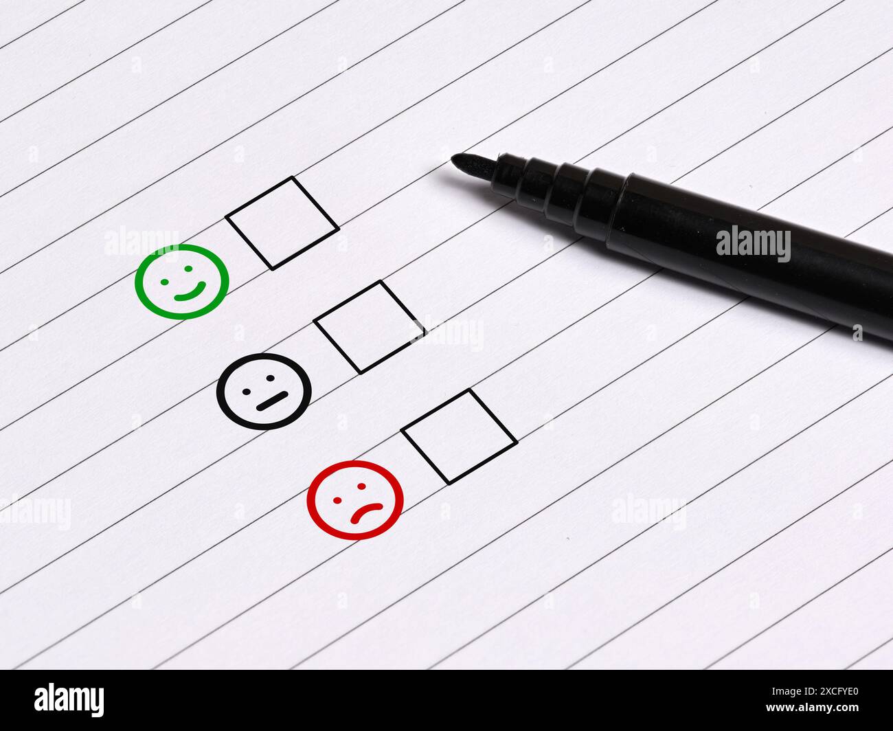 Customer satisfaction survey concept. Happy, neutral and sad emoticon ...