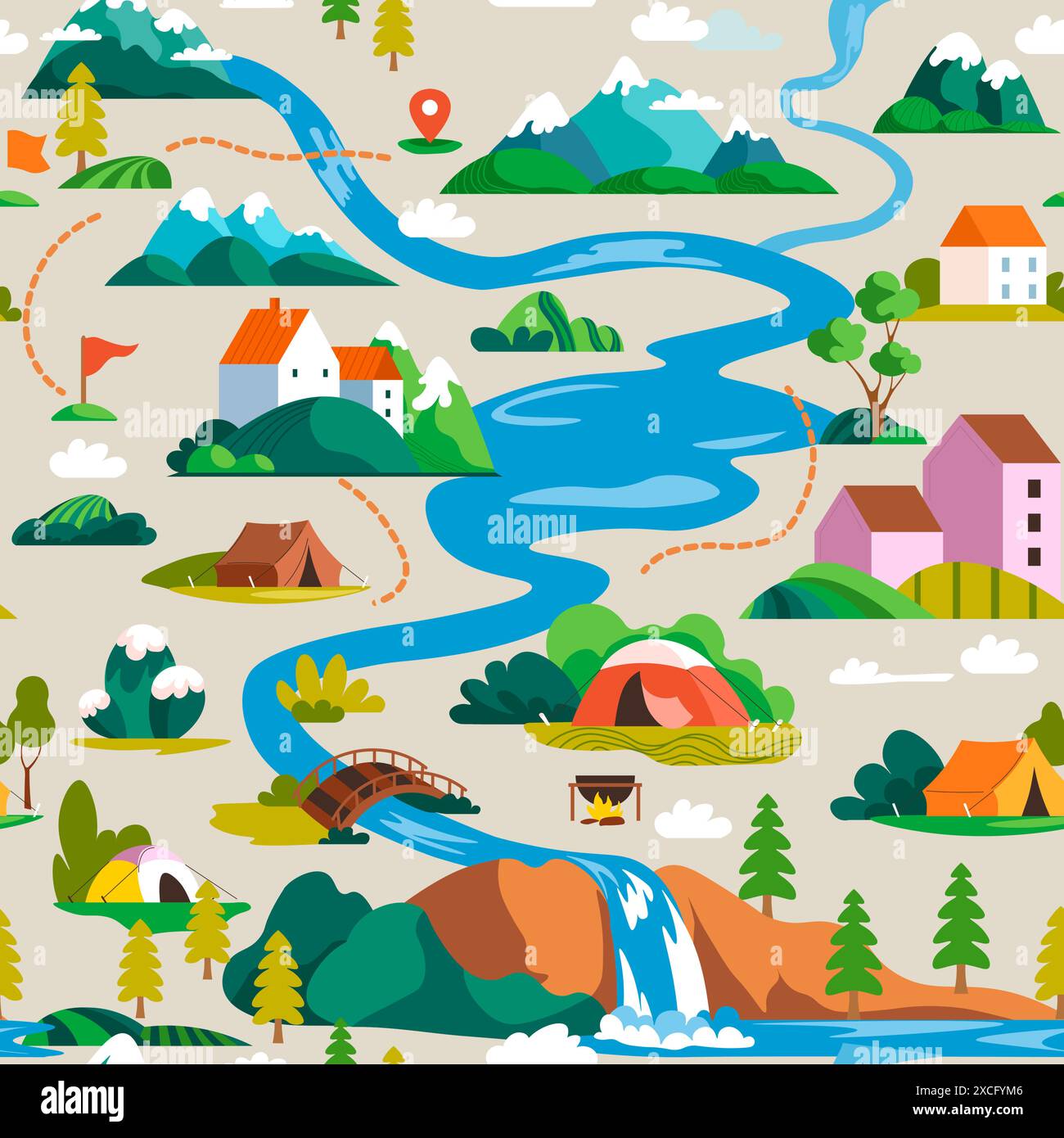 Camping Adventure Seamless Pattern vector Stock Vector Image & Art - Alamy