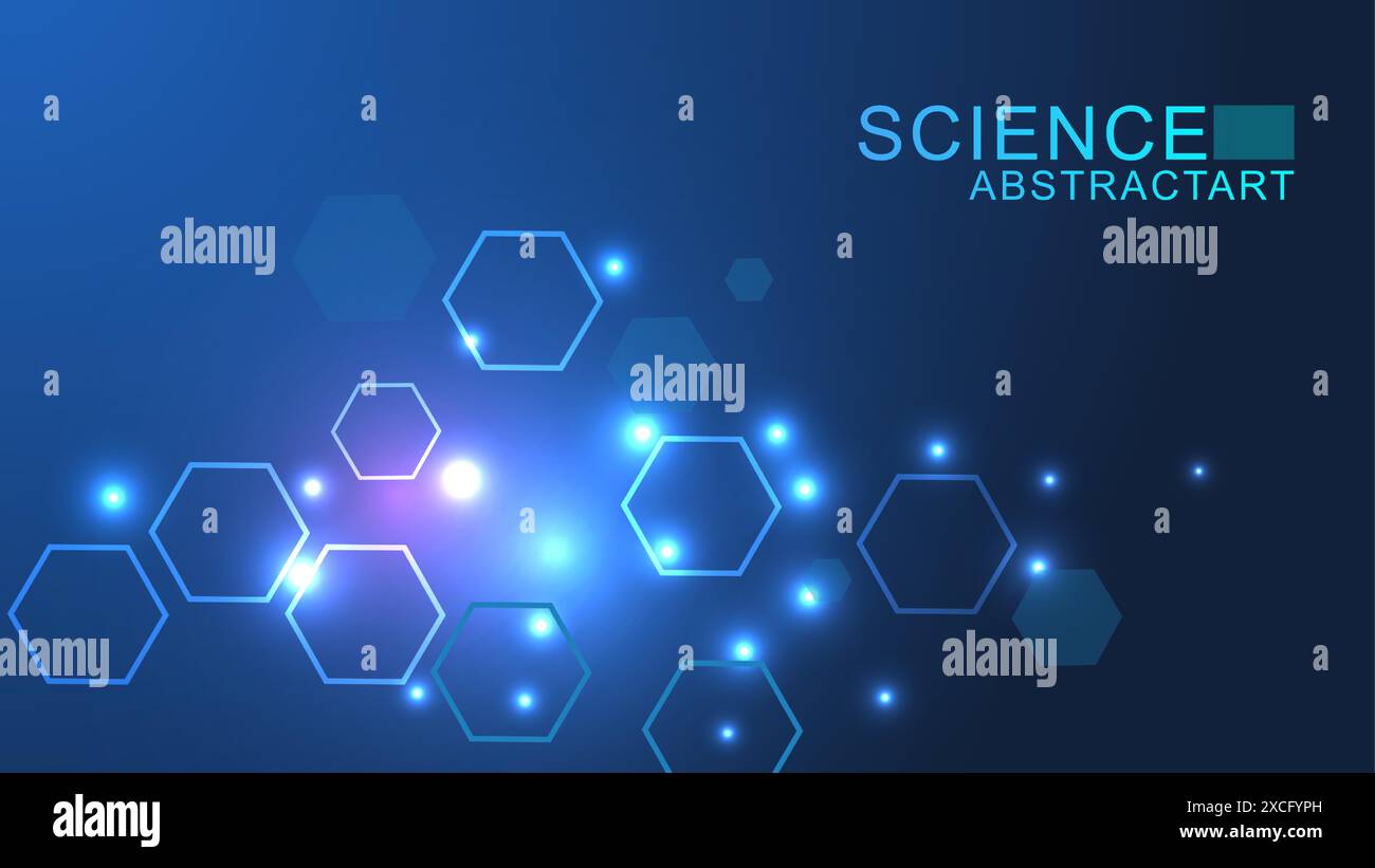 Modern scientific background with hexagons, lines and dots. Wave flow ...