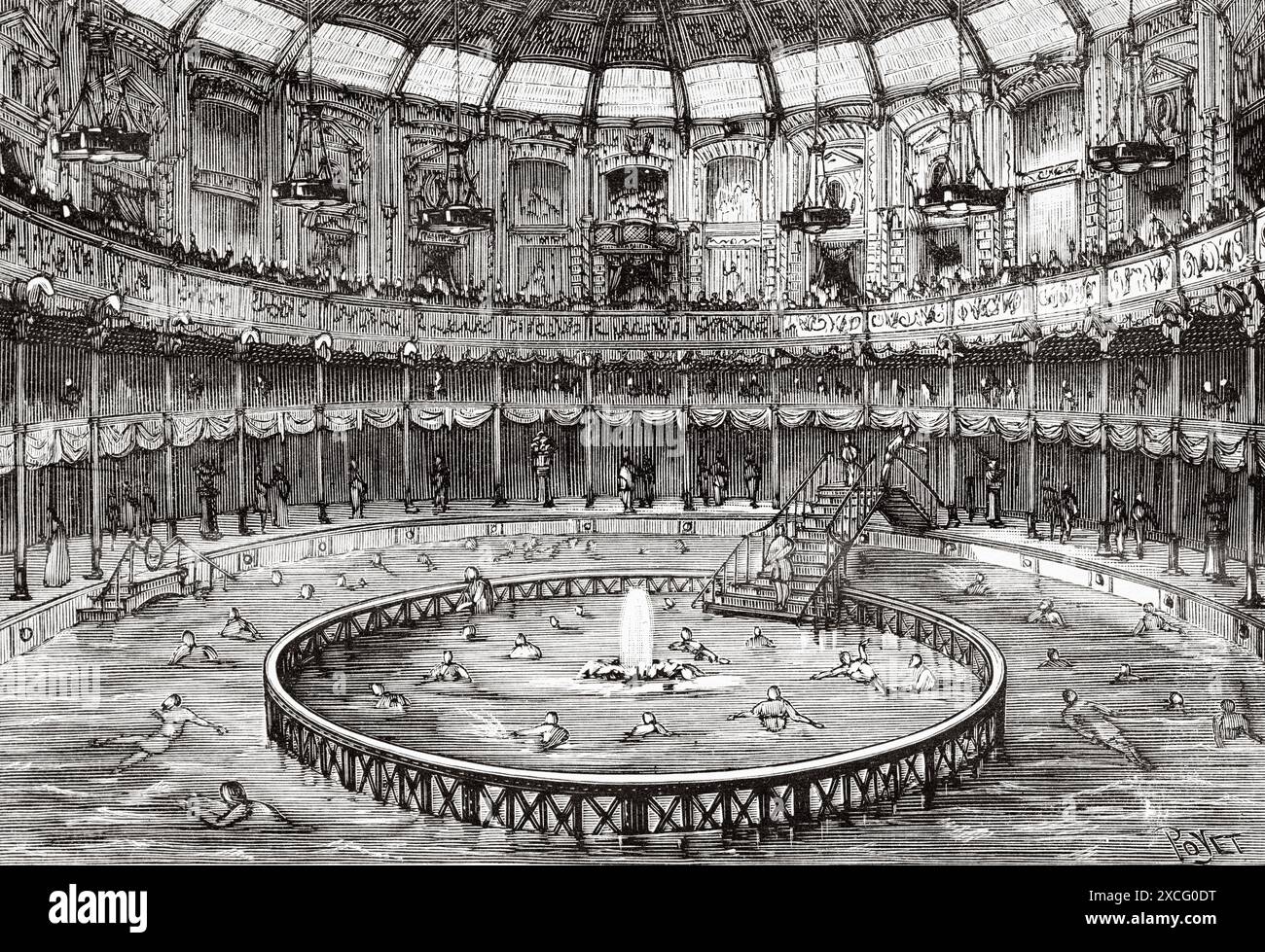 Overview of the swimming pool on rue Saint-Honoré, Paris. France. Old ...