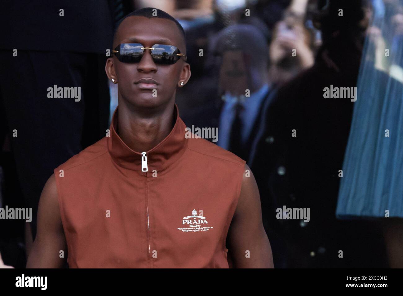 Milan, Italy. 16th June, 2024. Alioune Badera leaves the Prada Spring ...