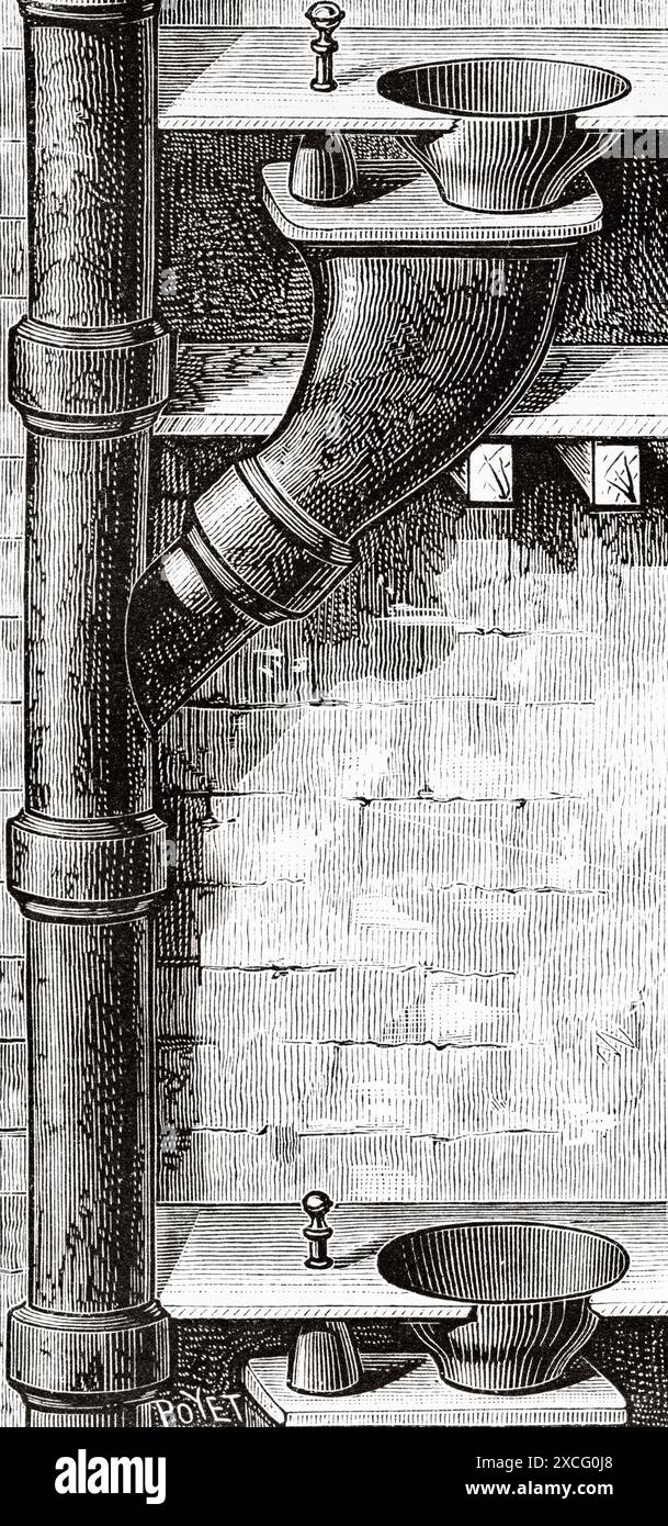 Sanitary toilet room. Old 19th century engraved illustration from La ...