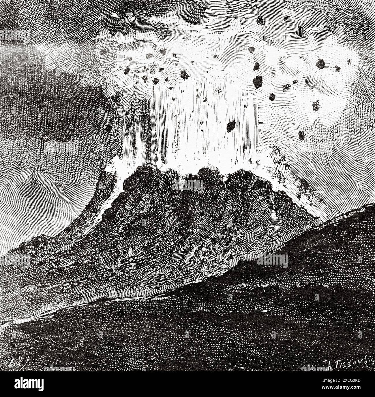 The eruption of the Mount Tarawera volcano on June 10, 1886 in the ...