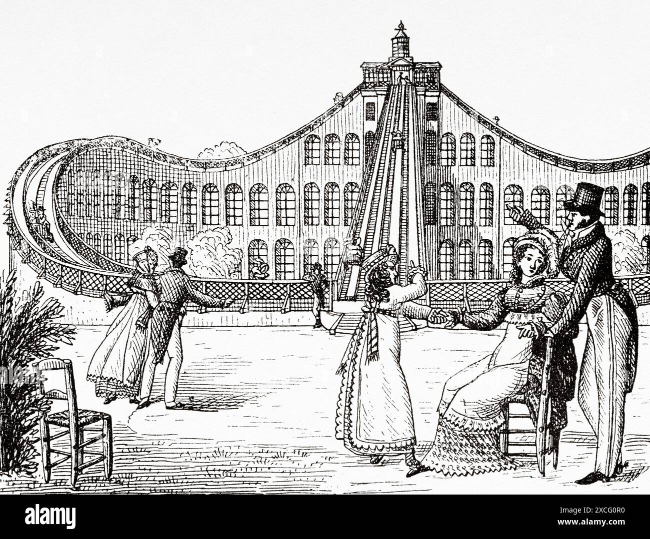 The French mountains of the Beaujon garden, 1817, Paris. France. Old ...