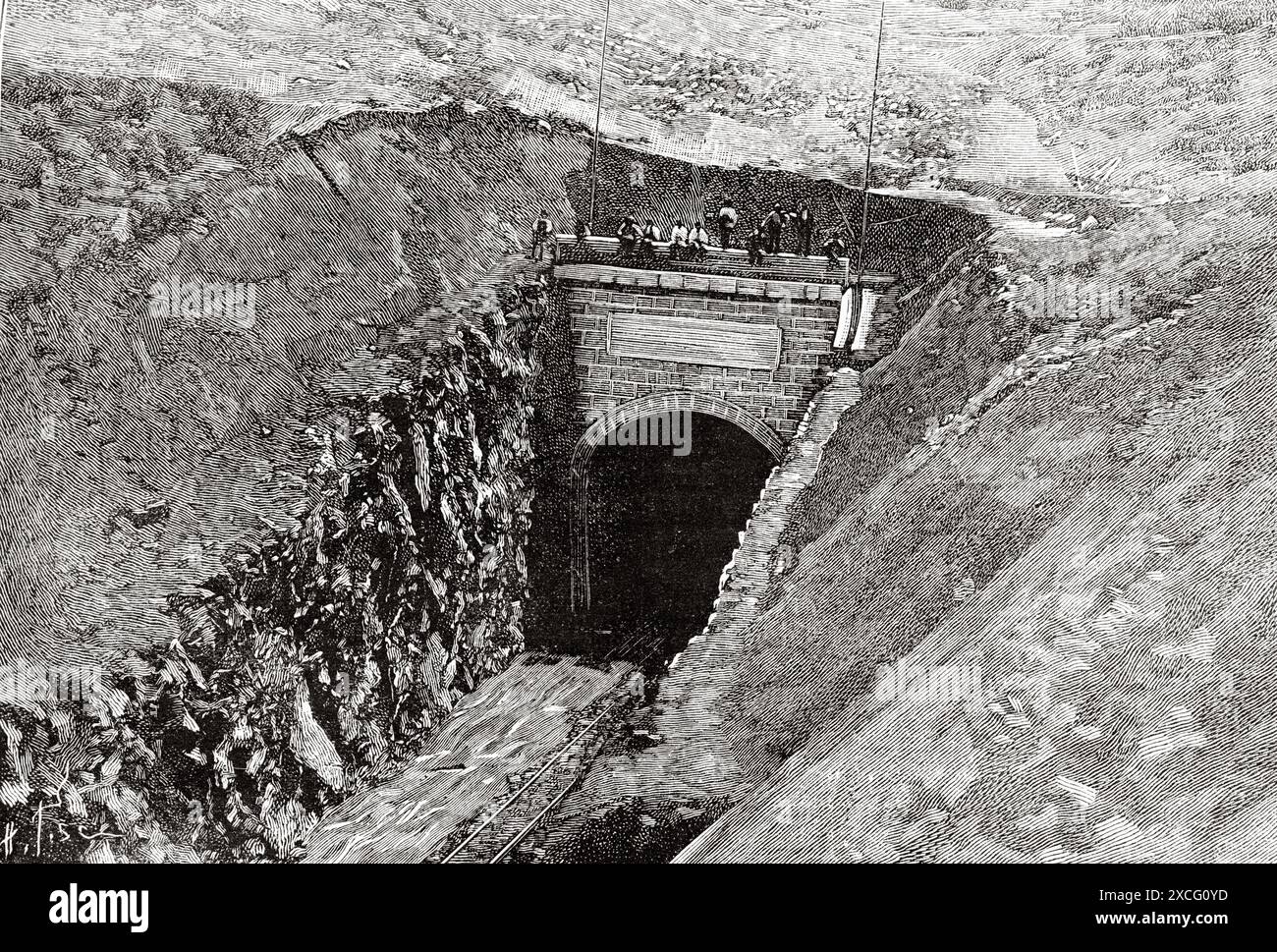 Karditsa outfall channel. Tunnel upstream head, Greece. Old 19th ...