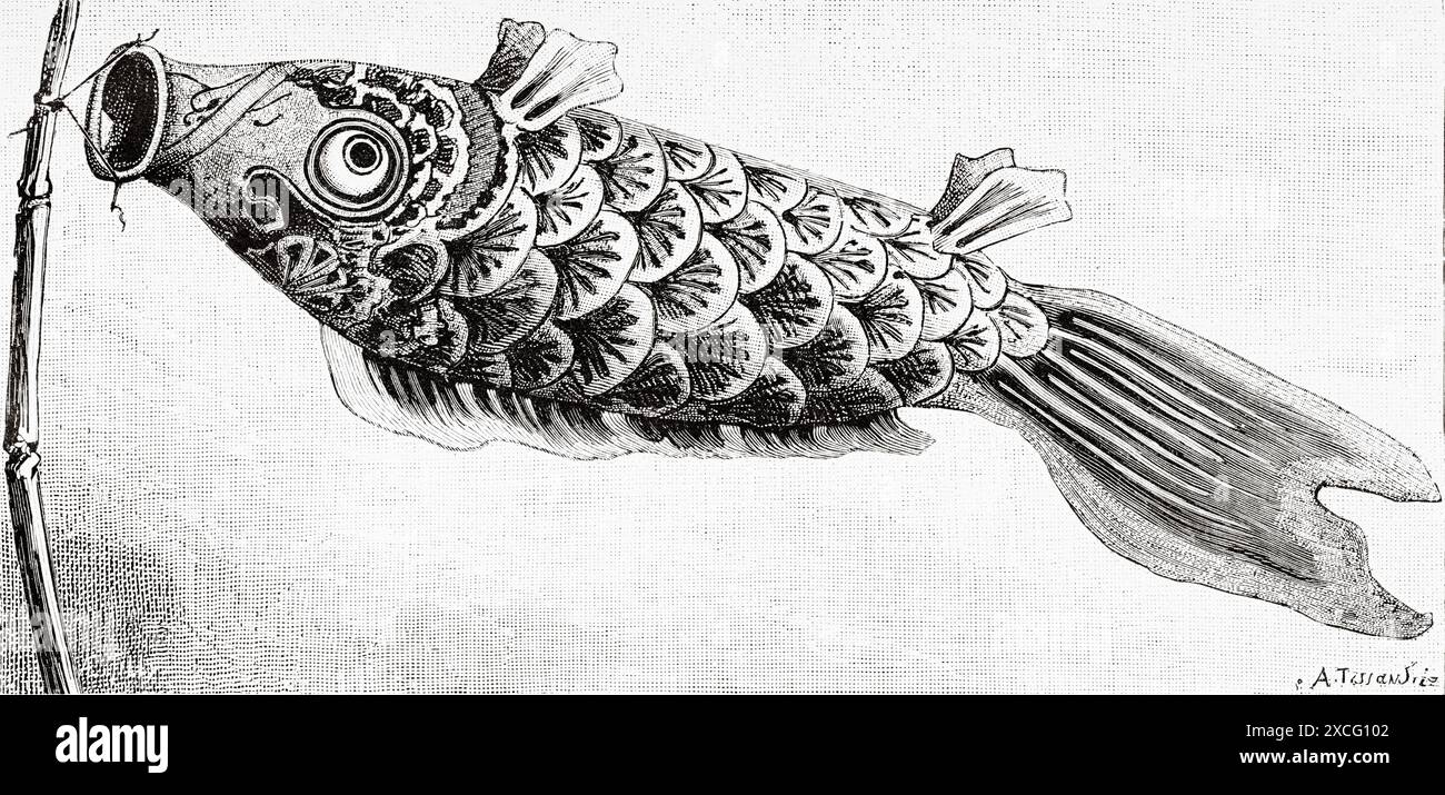 Japanese aerial fish, made of paper, inflating with air and forming a ...