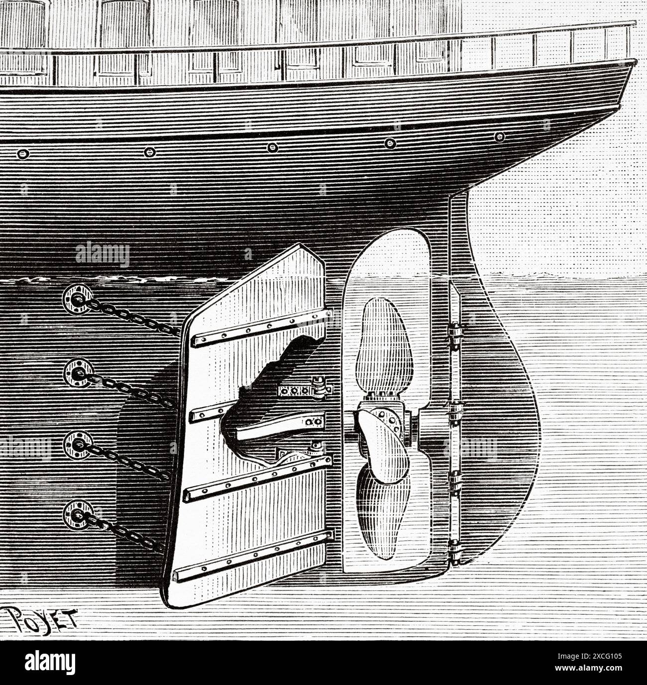 The ship's brake open and working invented by Mac-Adam. Old 19th ...