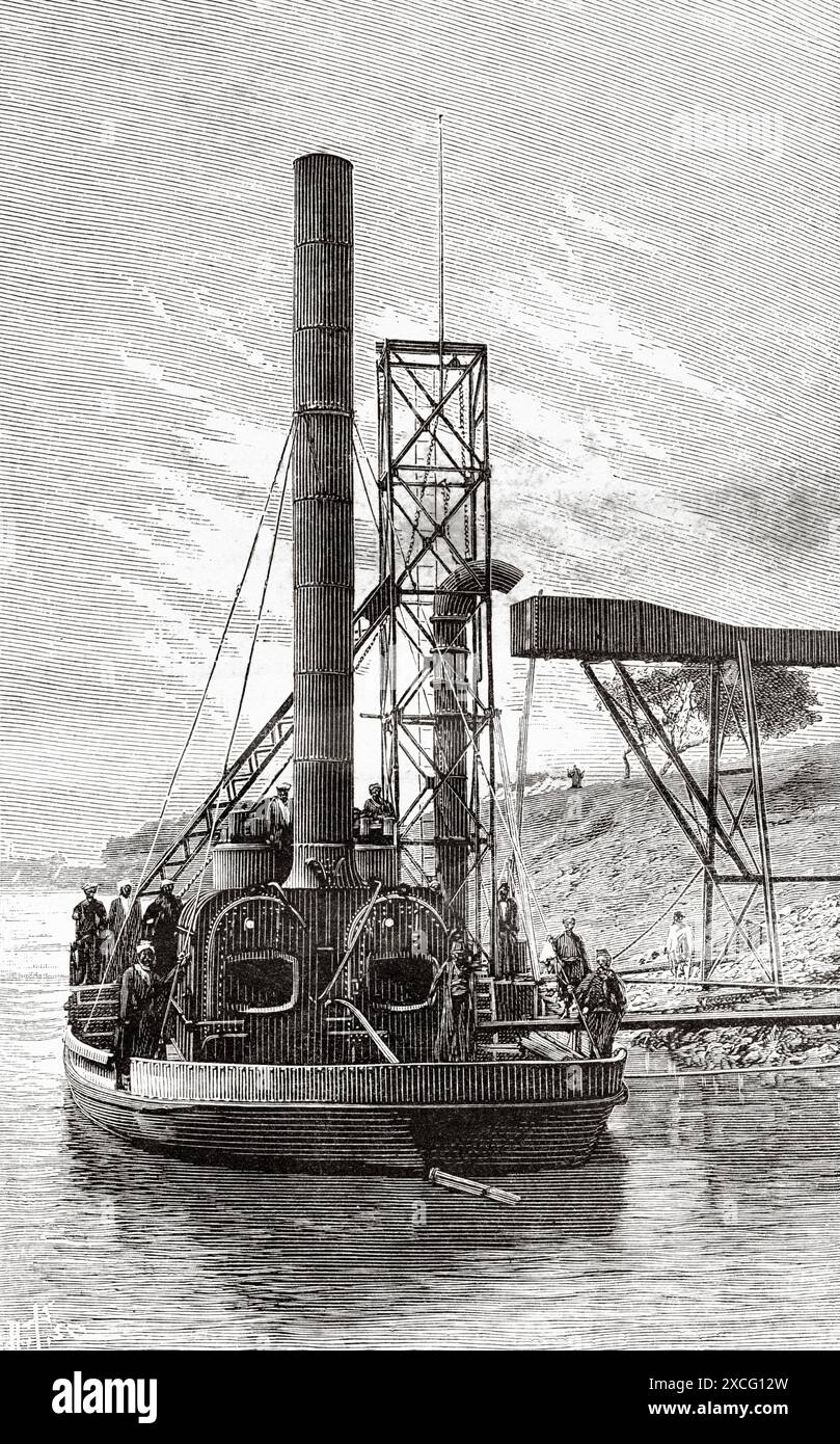 Steam pump boat used for the construction of the Aswan Dam on the Nile ...