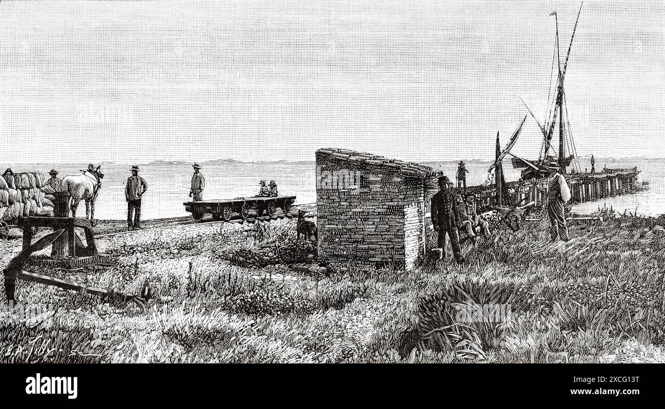 Pier for loading sea salt at the Pesquiers salt marshes, Double Tombolo ...