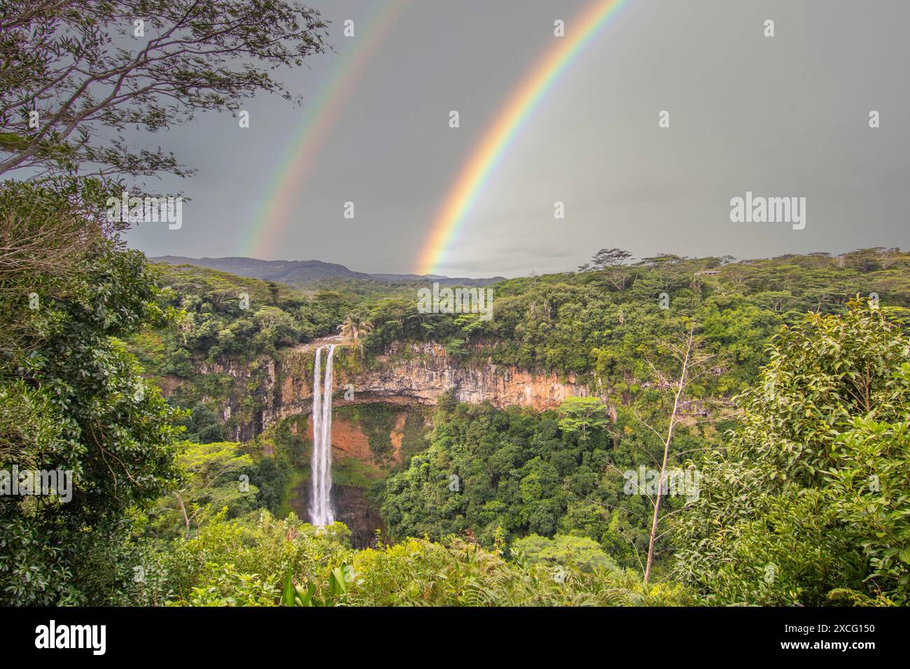 The waterfall is 80 metres high and plunges into a gorge. View of the ...