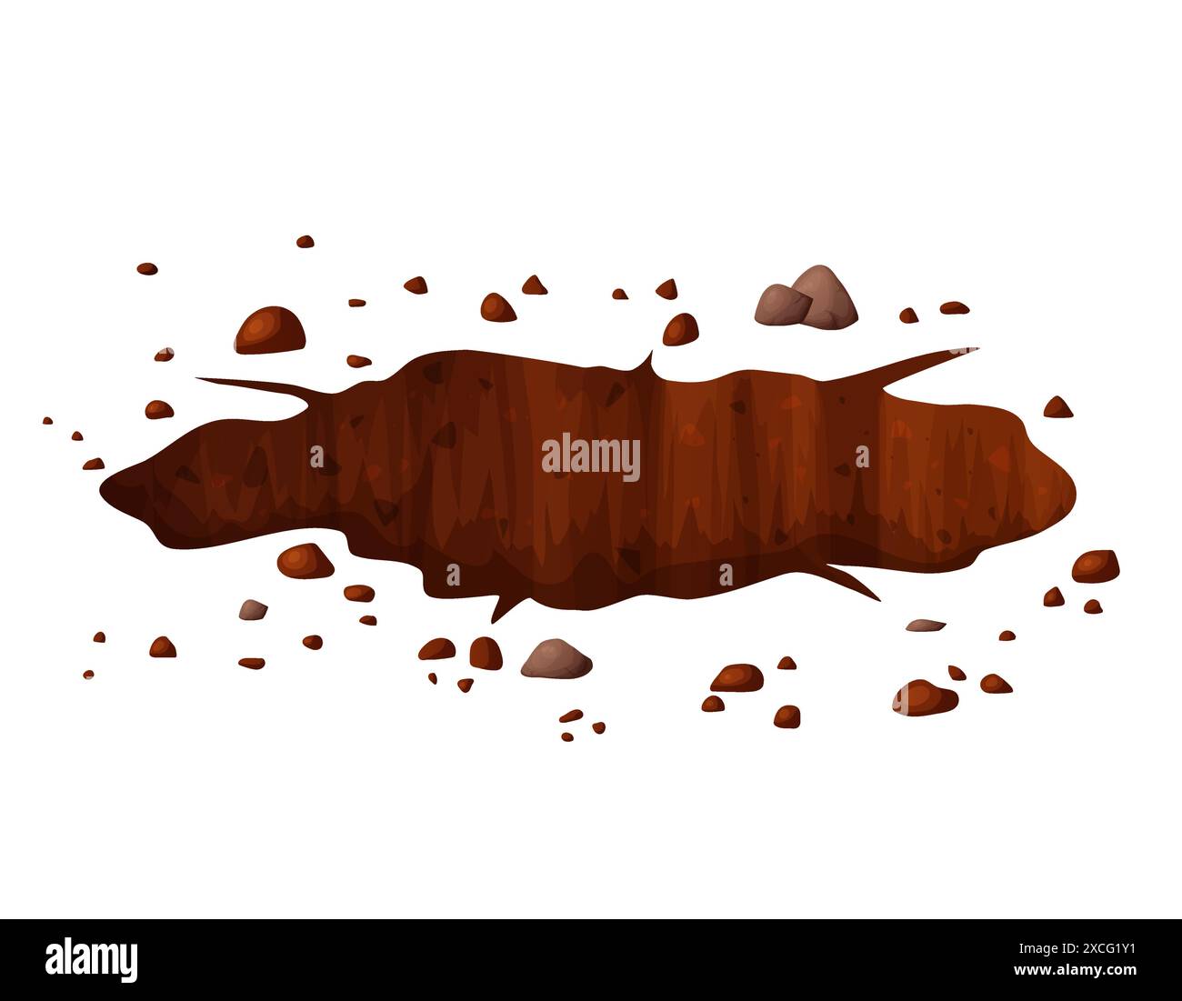 Ground pit hole in cartoon with stones and soil. Dirty brown ...