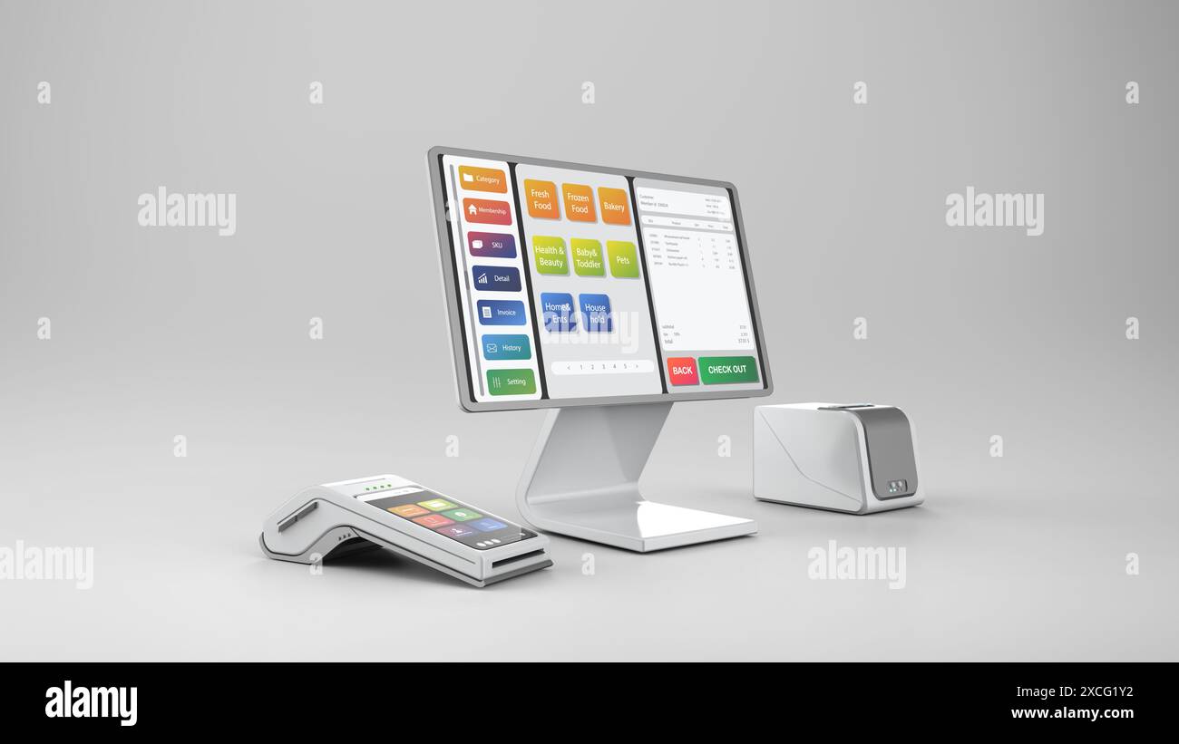 3d rendering white point of sale system or cash register machine on ...