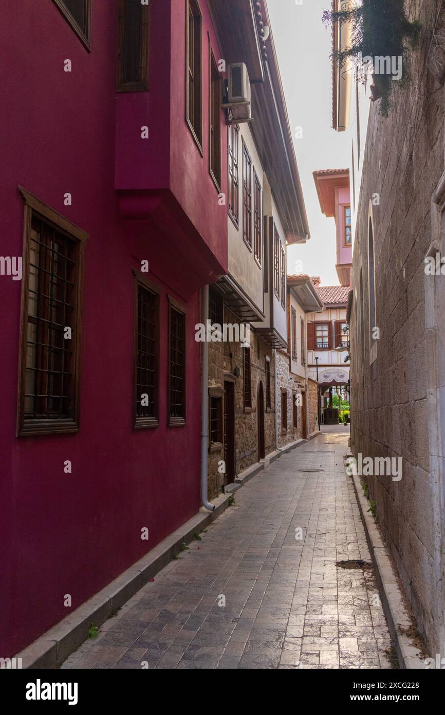 A beautiful traditional street in the historic Kaleiçi old town of ...