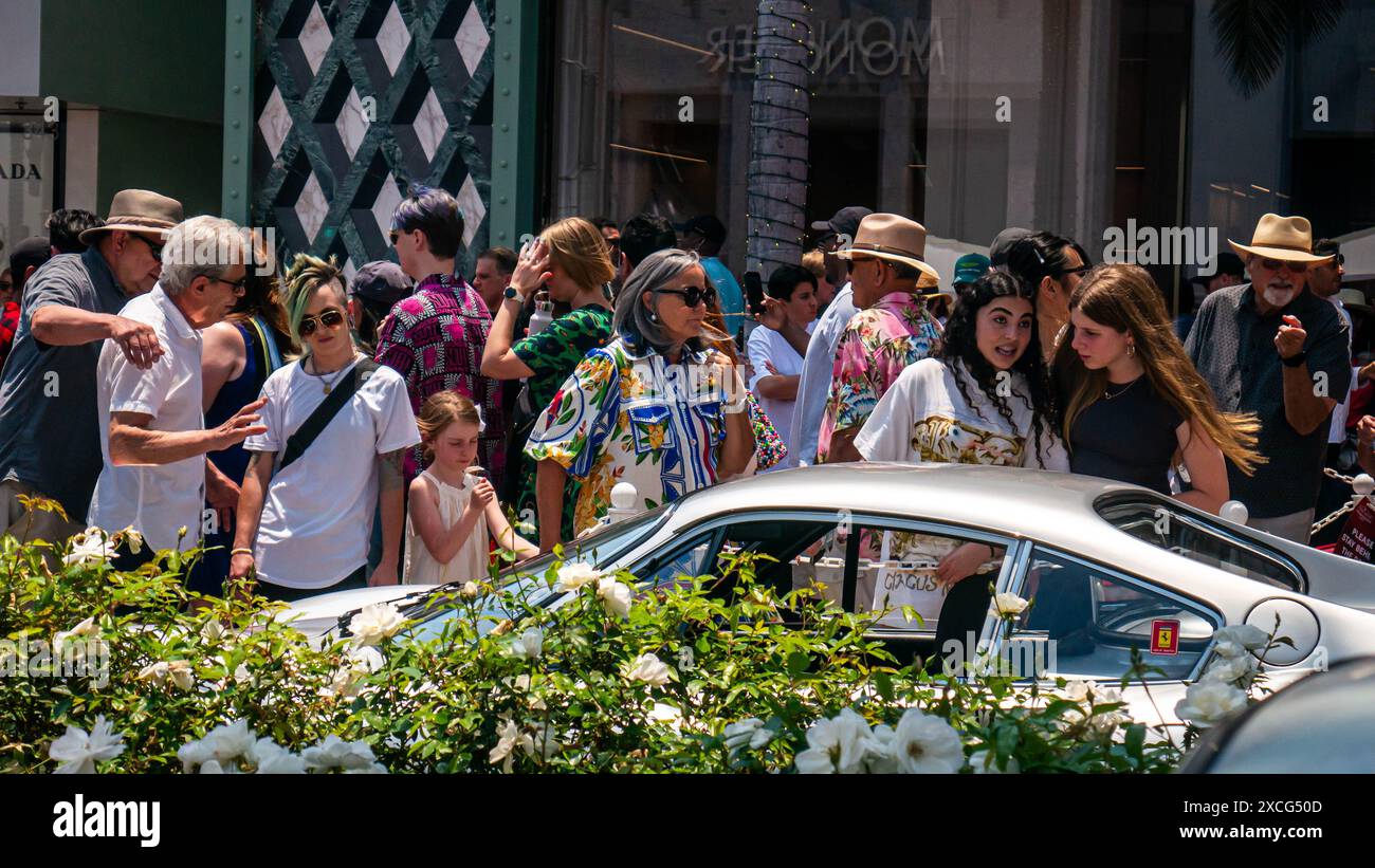 Los Angeles, USA. 16th June, 2024. Spectators viewing a 1972 Dino 246 ...