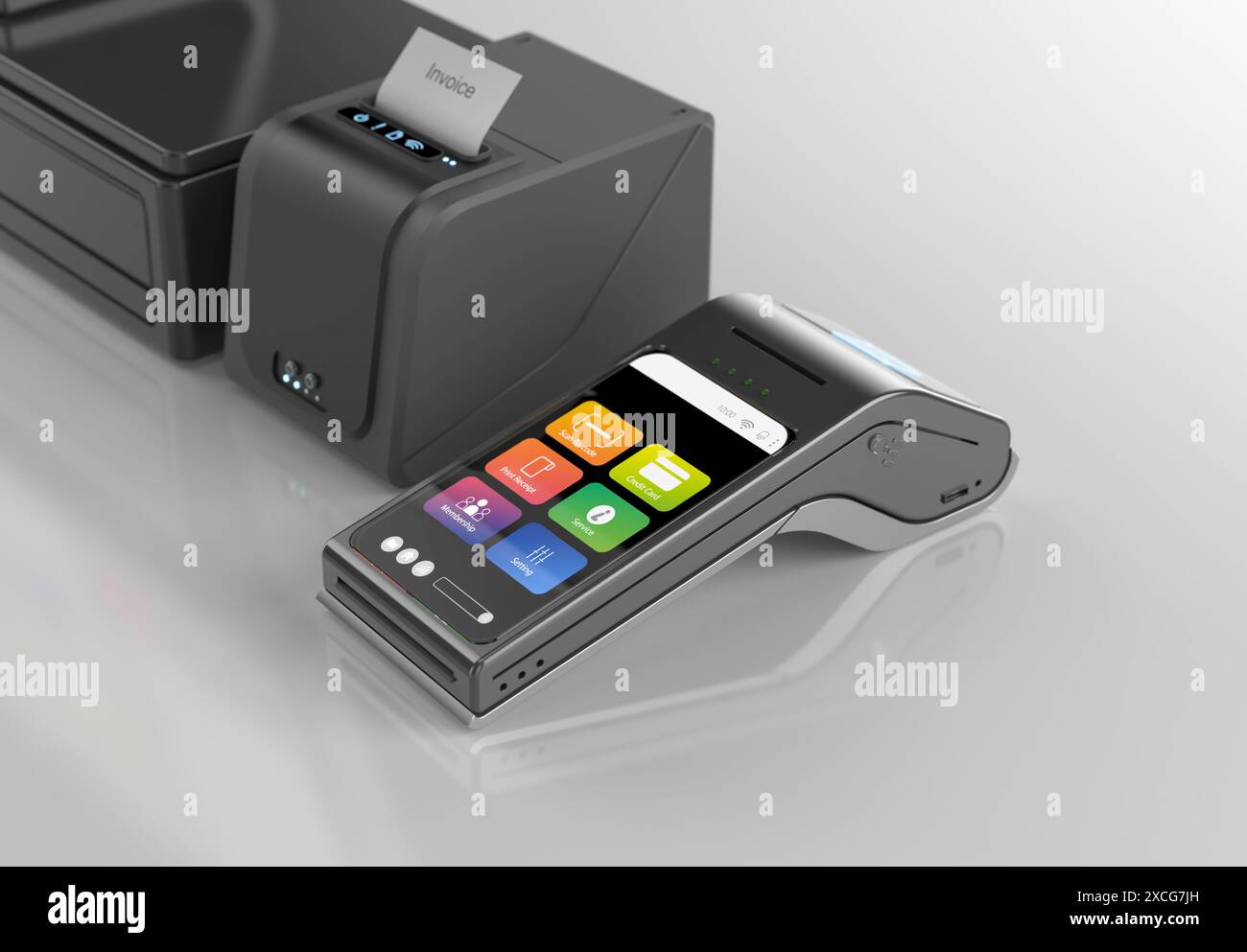 3d rendering point of sale system or cash register machine focus on ...