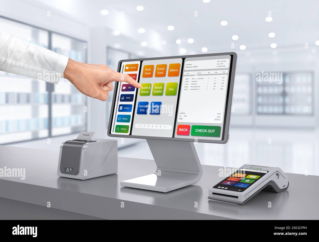 3d rendering touch screen point of sale system or cash register machine ...