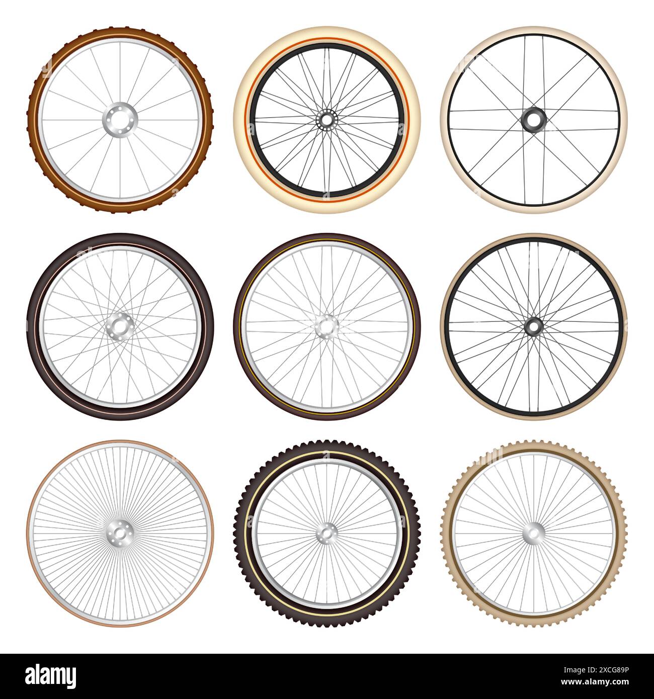 Realistic 3d retro bicycle wheels. Vintage bike rubber tyres, shiny ...