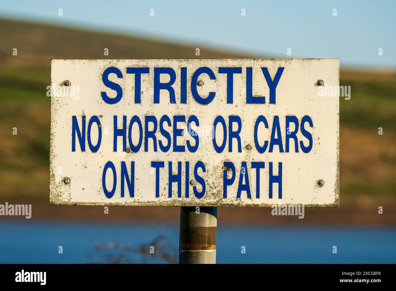 Sign: Strictly no horses or cars on this path, seen at the Burnhope ...