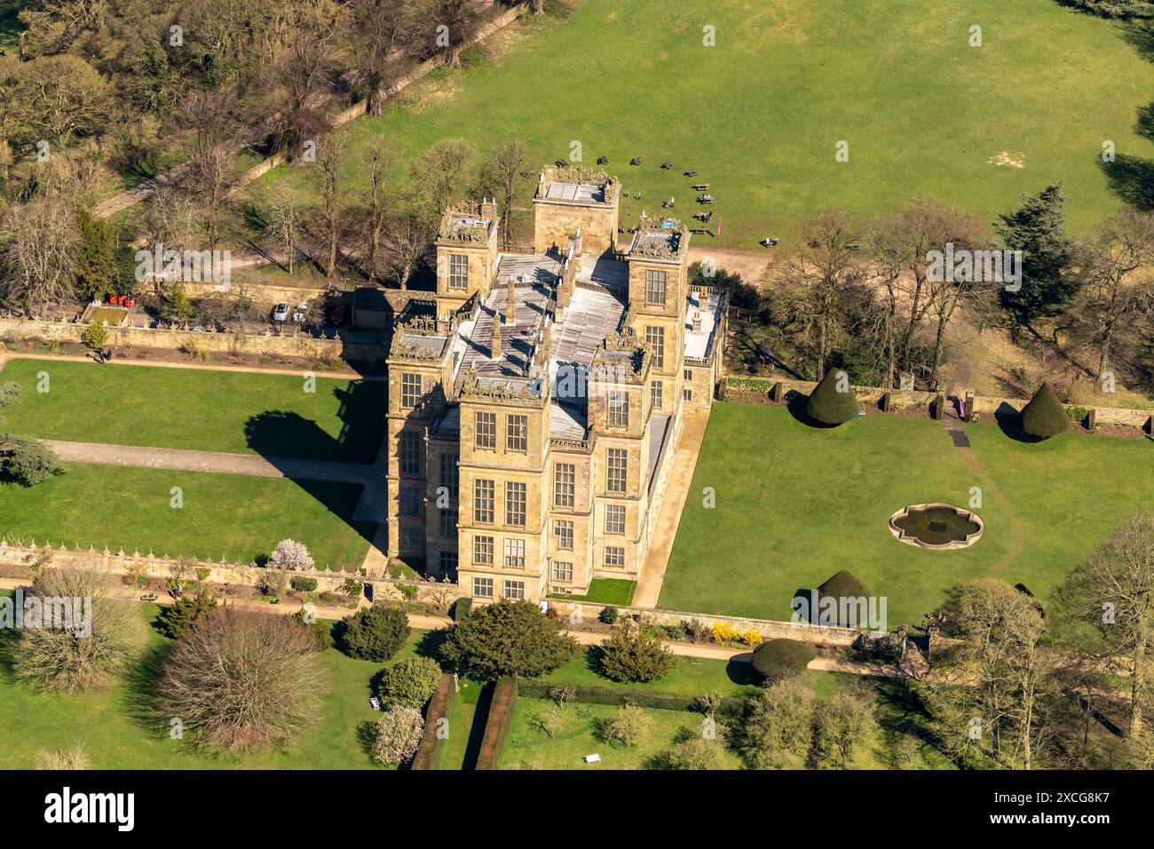 Aerial photo of Hardwick Hall from 1500 feet Stock Photo - Alamy
