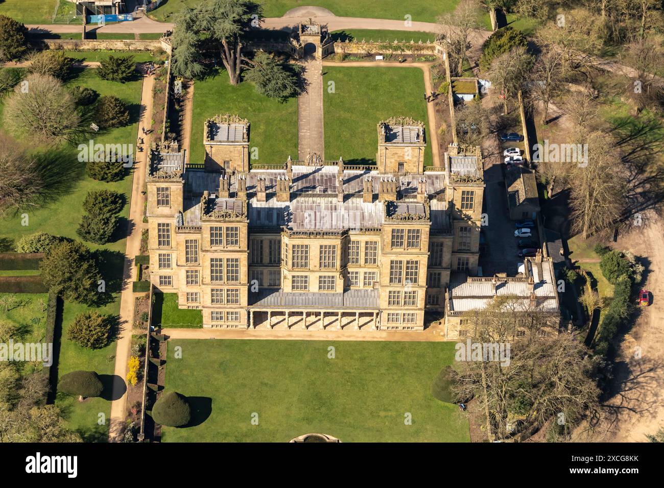 Aerial photo of Hardwick Hall from 1500 feet Stock Photo - Alamy