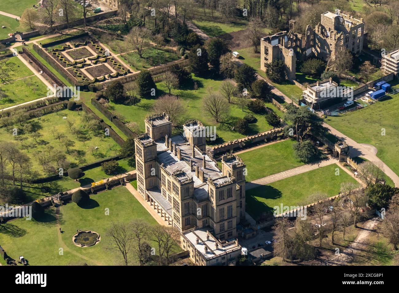 Aerial photo of Hardwick Hall from 1500 feet Stock Photo - Alamy