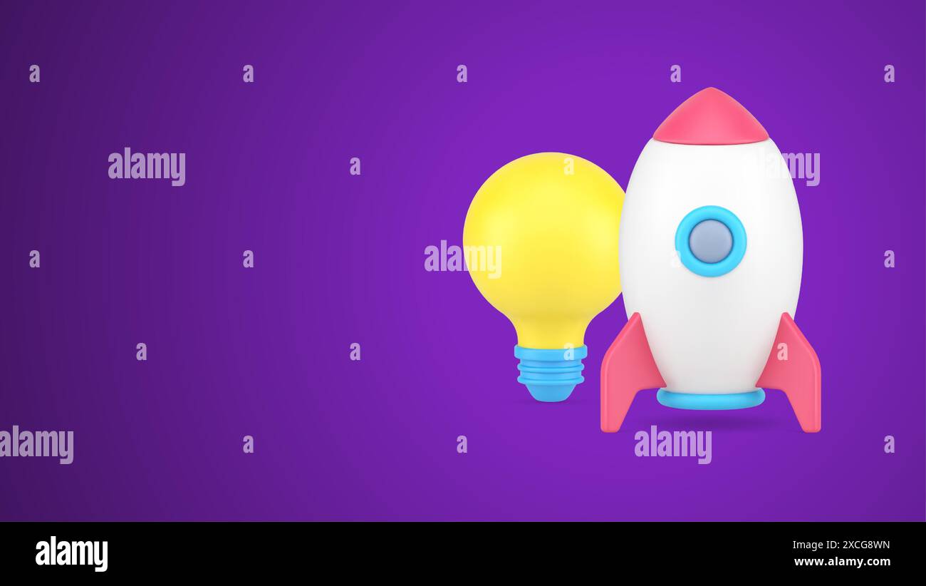 Startup business innovation idea launching spaceship illuminated light ...