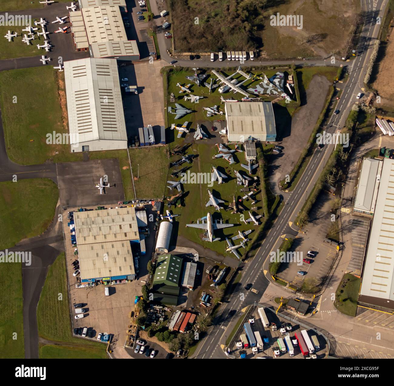 Aerial photo of military aircraft at the Midland Air Museum adjacent to ...