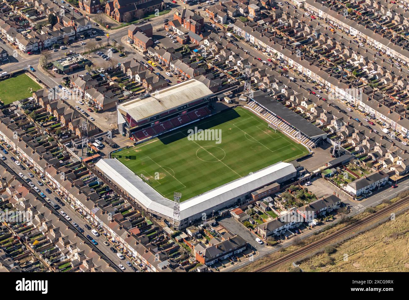 Aerial photo of Grimsby Town Football Stadium Blundell Park from 1500 ...