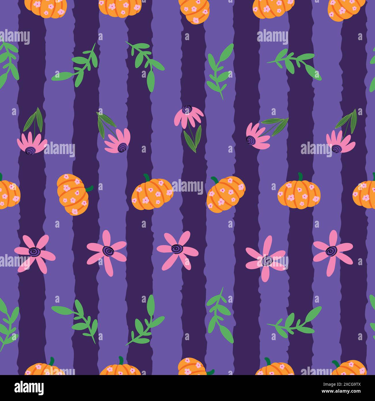 Halloween cottagecore pattern design on purple stripes background Stock ...