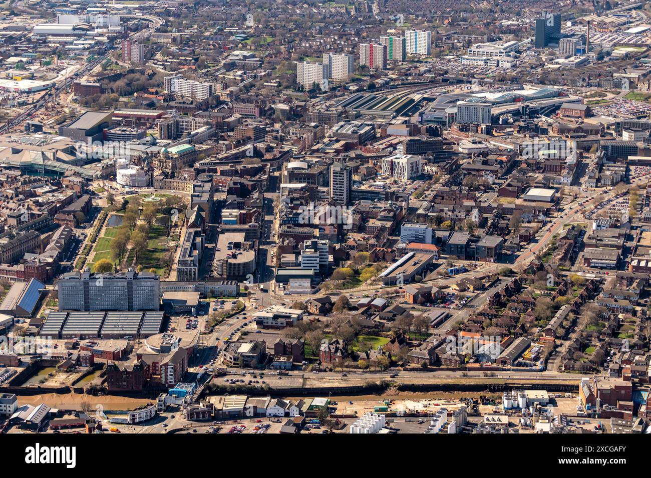 Aerial panoramic photo of Hull City Centre from 1500 feet Stock Photo ...