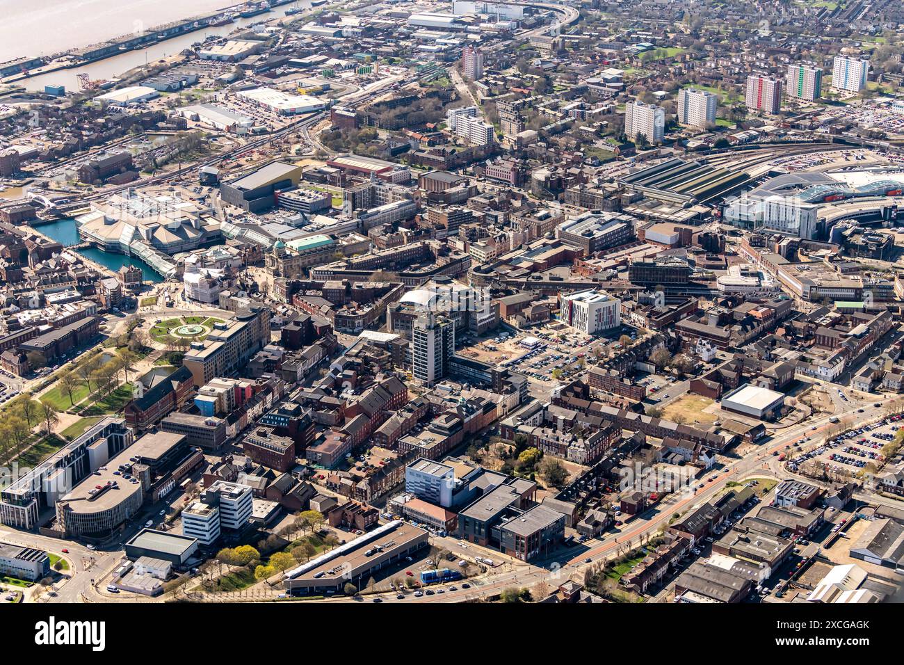Aerial panoramic photo of Hull City Centre from 1500 feet Stock Photo ...