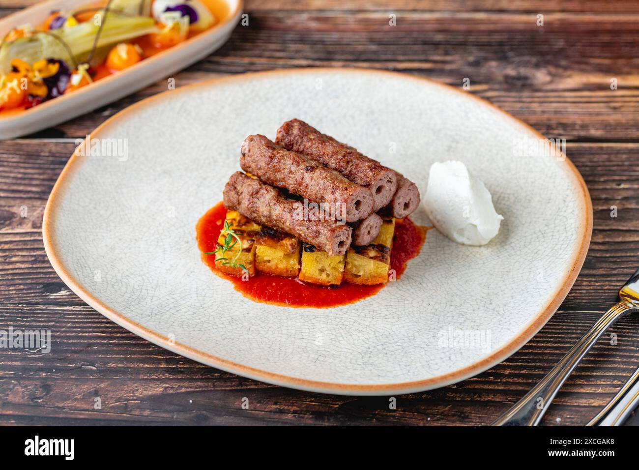 Antalya shish meatballs (sis kofte), a traditional Turkish delicacy, on ...