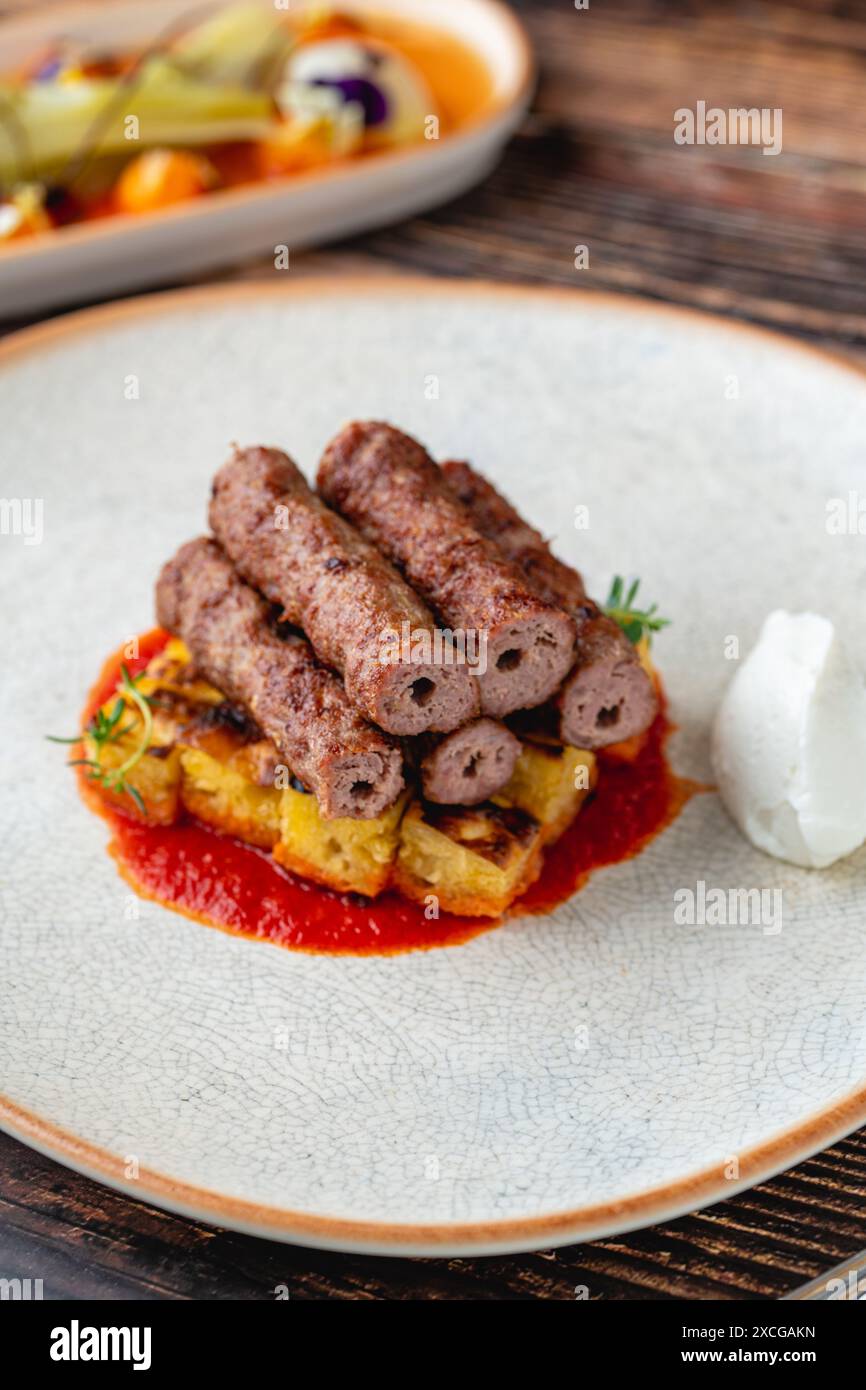 Antalya shish meatballs (sis kofte), a traditional Turkish delicacy, on ...