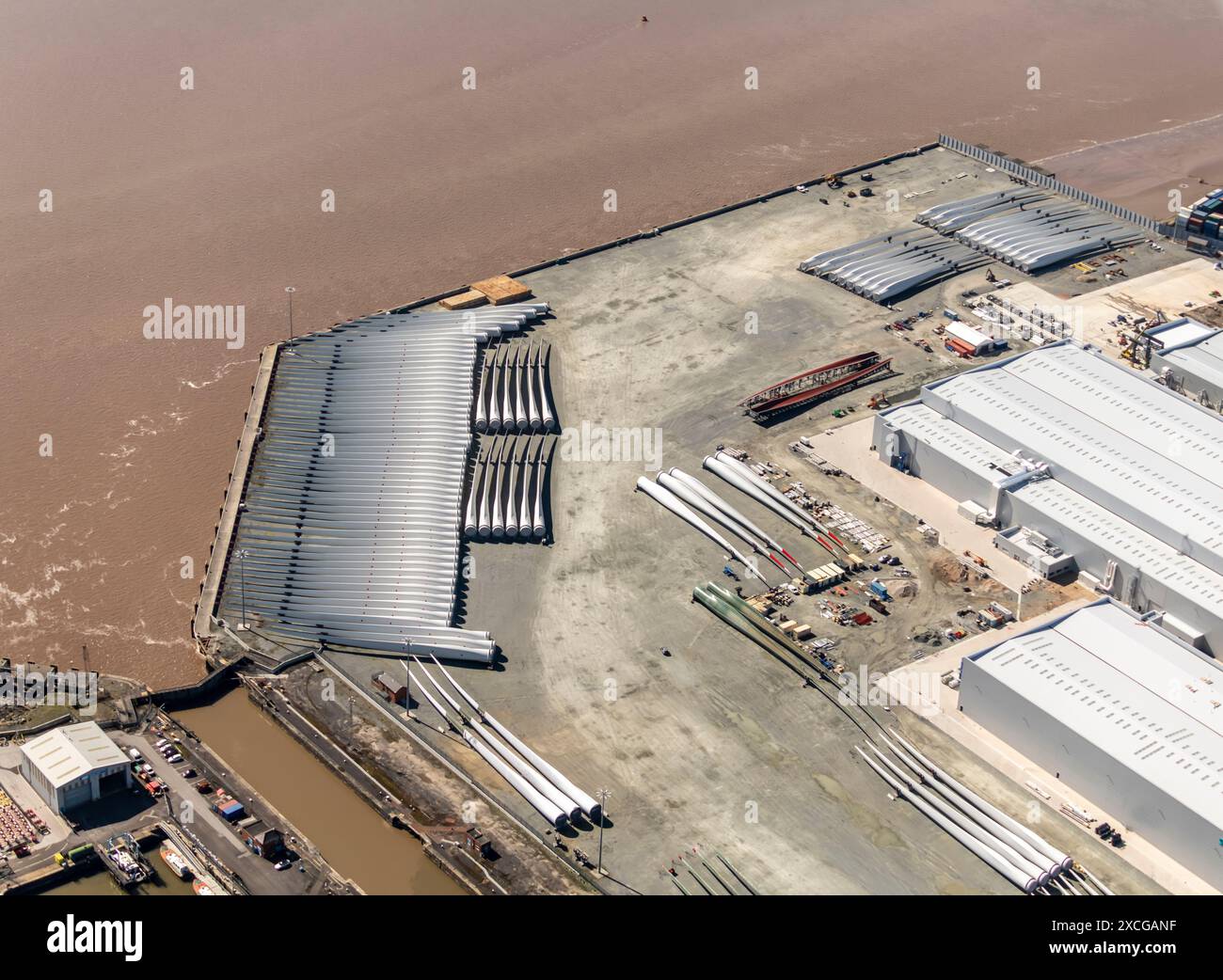 Aerial photo of Siemens Wind Turbine factory on the banks of the River ...