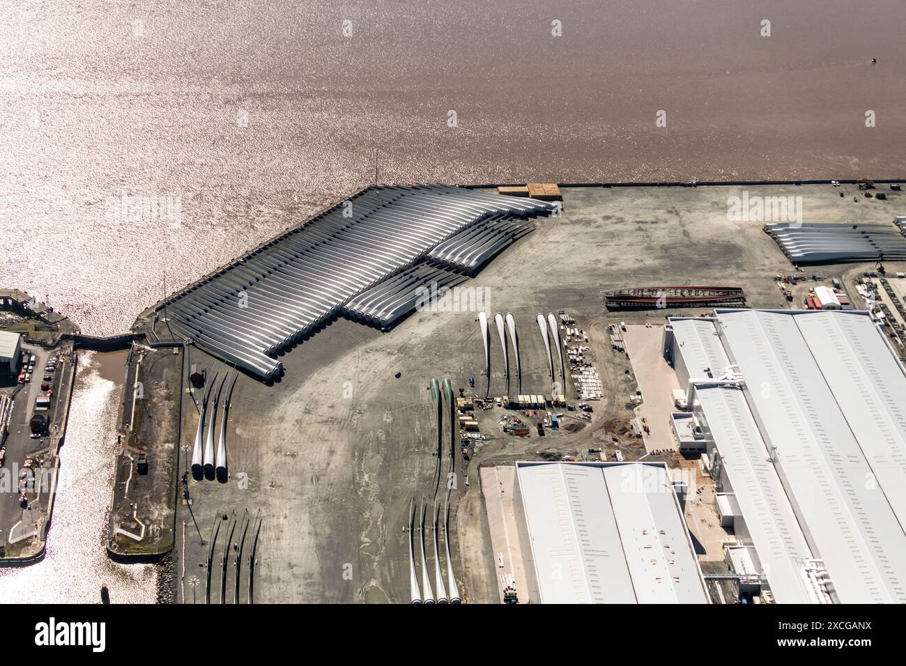 Aerial photo of Siemens Wind Turbine factory on the banks of the River ...