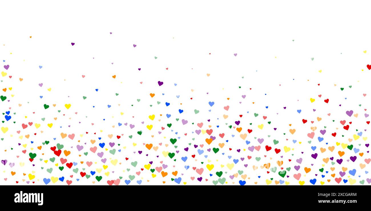 Valentine hearts, flying, falling down, floating. Rainbow colored ...