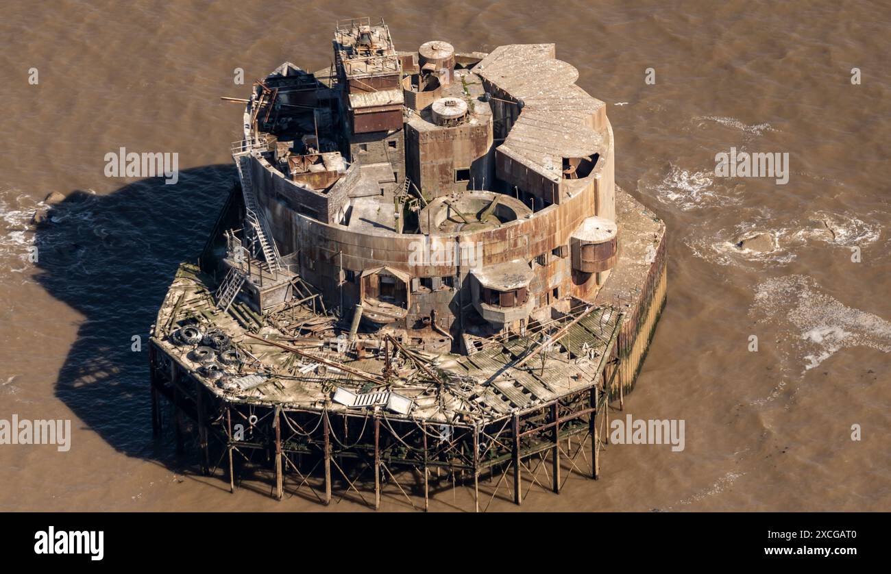 Aerial photo of Bull Sand Fort from 1500 feet showing the ww1 and ww2 fortification mid channel ...